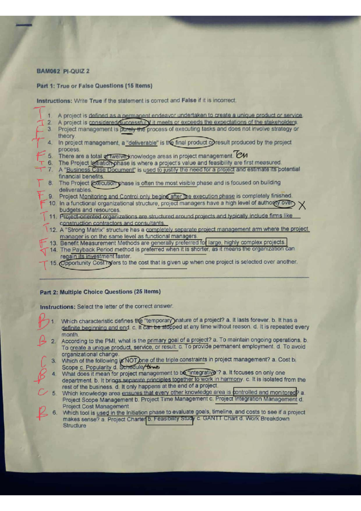 BAM062 Quiz Review: True/False & Multiple Choice Questions - Studocu