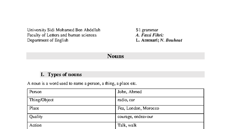 S1 Grammar Notes: Nouns, Pronouns, and Adjectives - Fassi, Bouhout ...