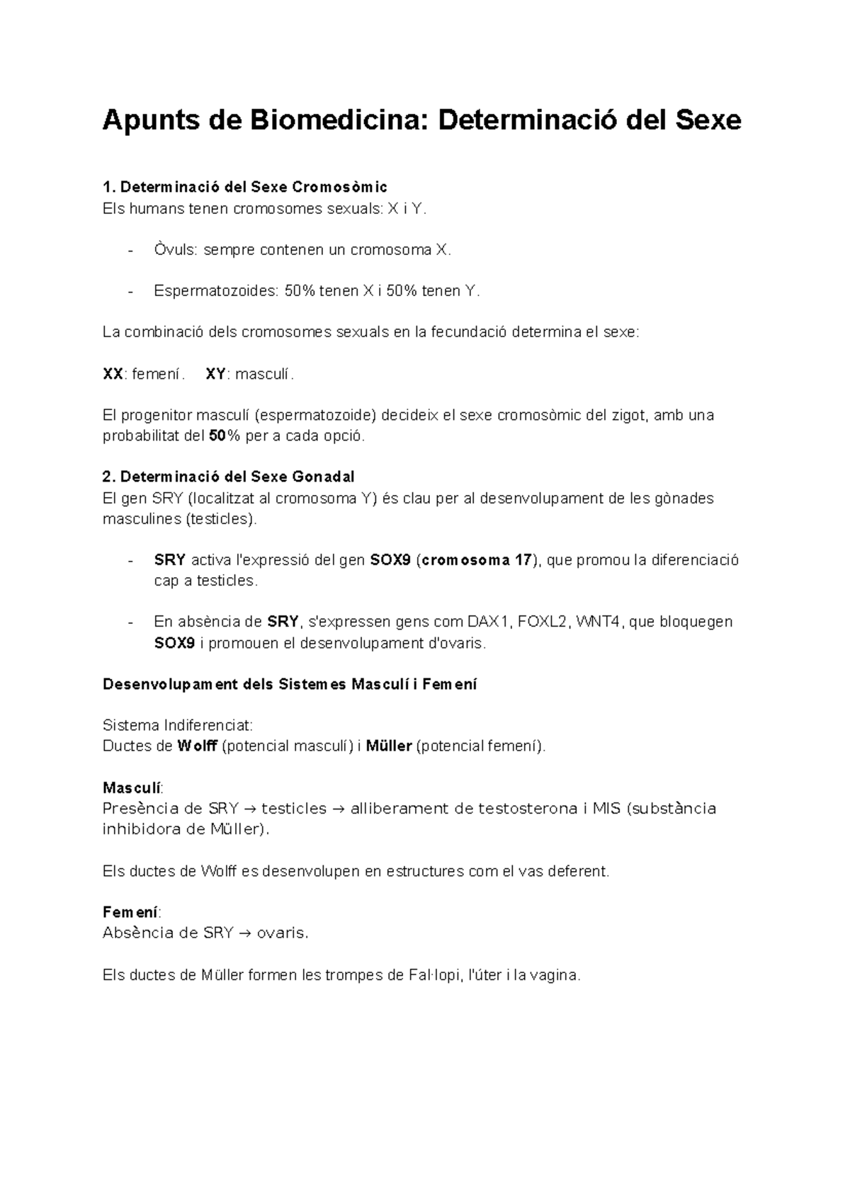 Apunts de Biomedicina: Determinació del Sexe i Desenvolupament Sexual ...