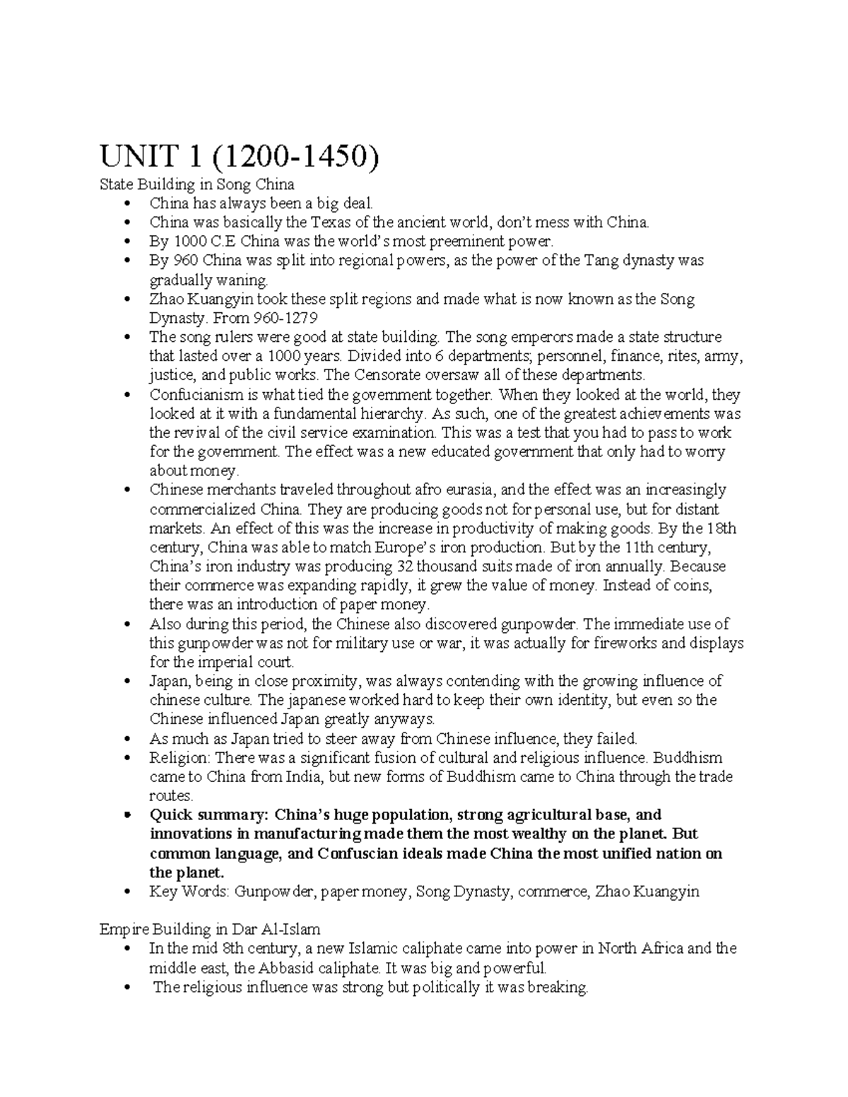 AP World UNIT 1 & UNIT 2 Notes - UNIT 1 (1200-1450) State Building in ...