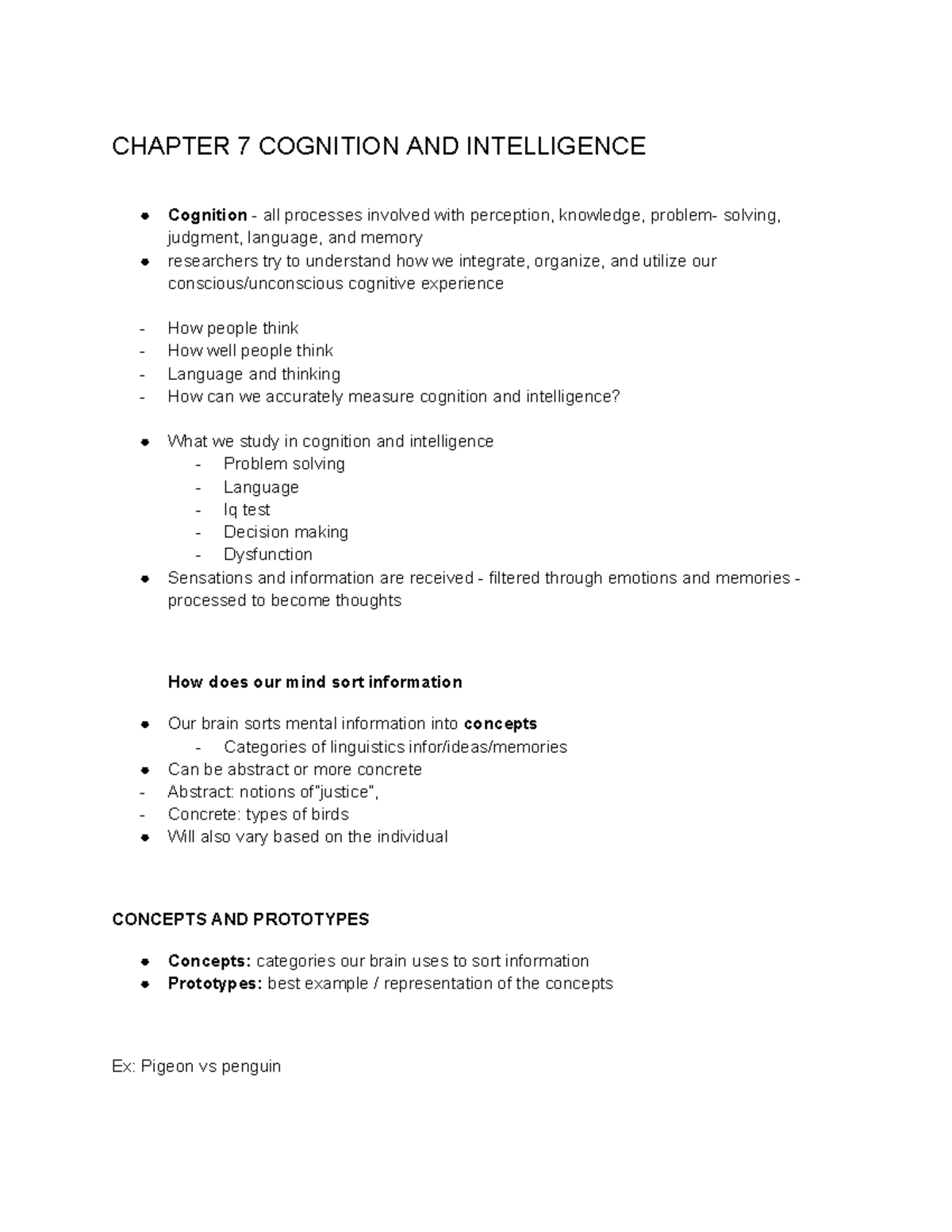PSYCHOLOGY 100: CHAPTER 7 - COGNITION AND INTELLIGENCE NOTES - Studocu