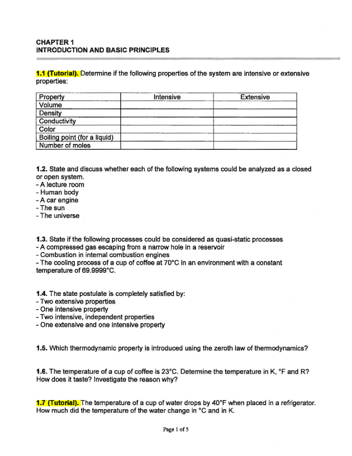 ENGR251 Chapter 1: Introduction to Thermodynamic Principles and ...