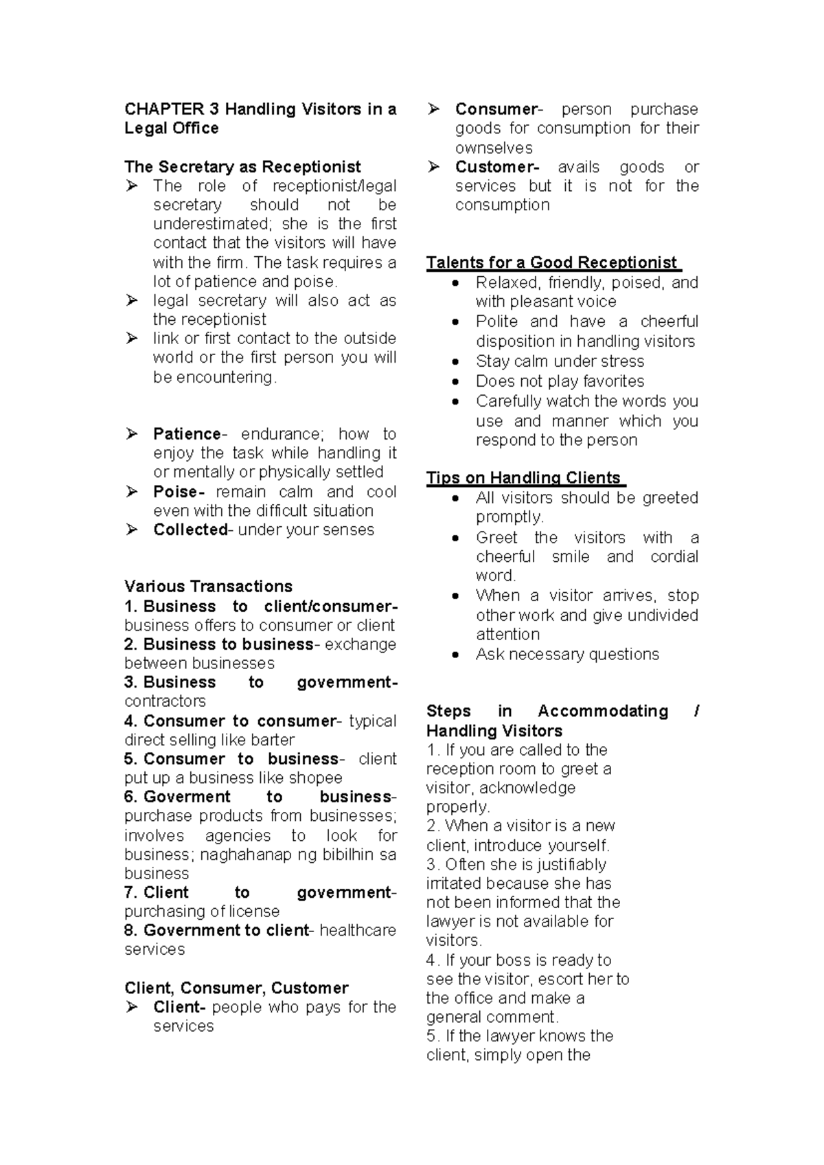 Chapter 3: Handling Visitors & Telephone Calls in a Legal Office - Studocu