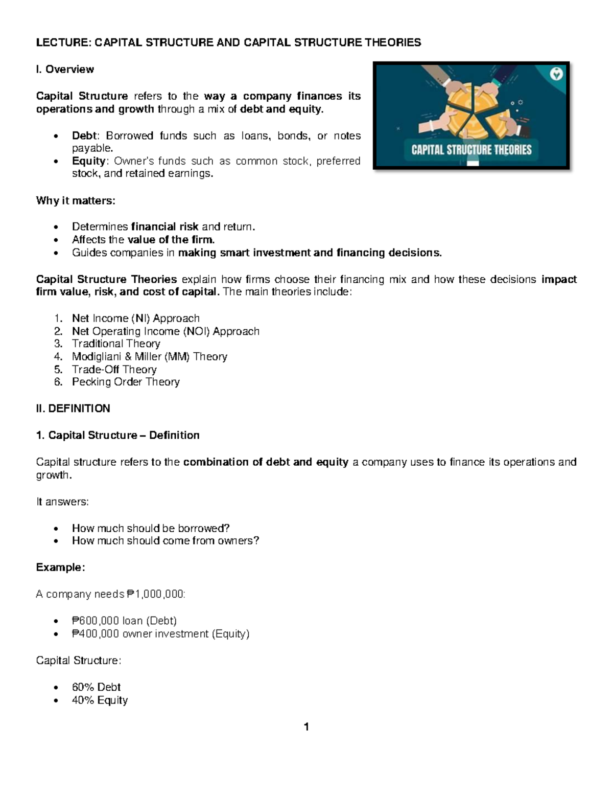 FIN MAN WEEK 14: CAPITAL STRUCTURE & THEORIES OVERVIEW - Studocu