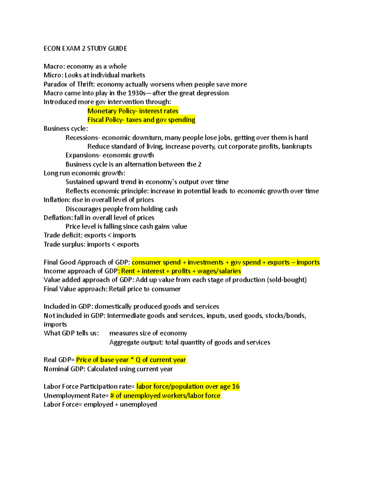 ECO 202 Final Exam Study Guide for Exam 2: Key Concepts and Terms - Studocu
