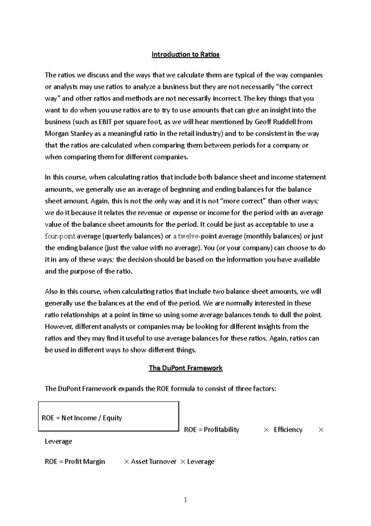 Accounting Module 6: Understanding Ratios and the DuPont Framework ...