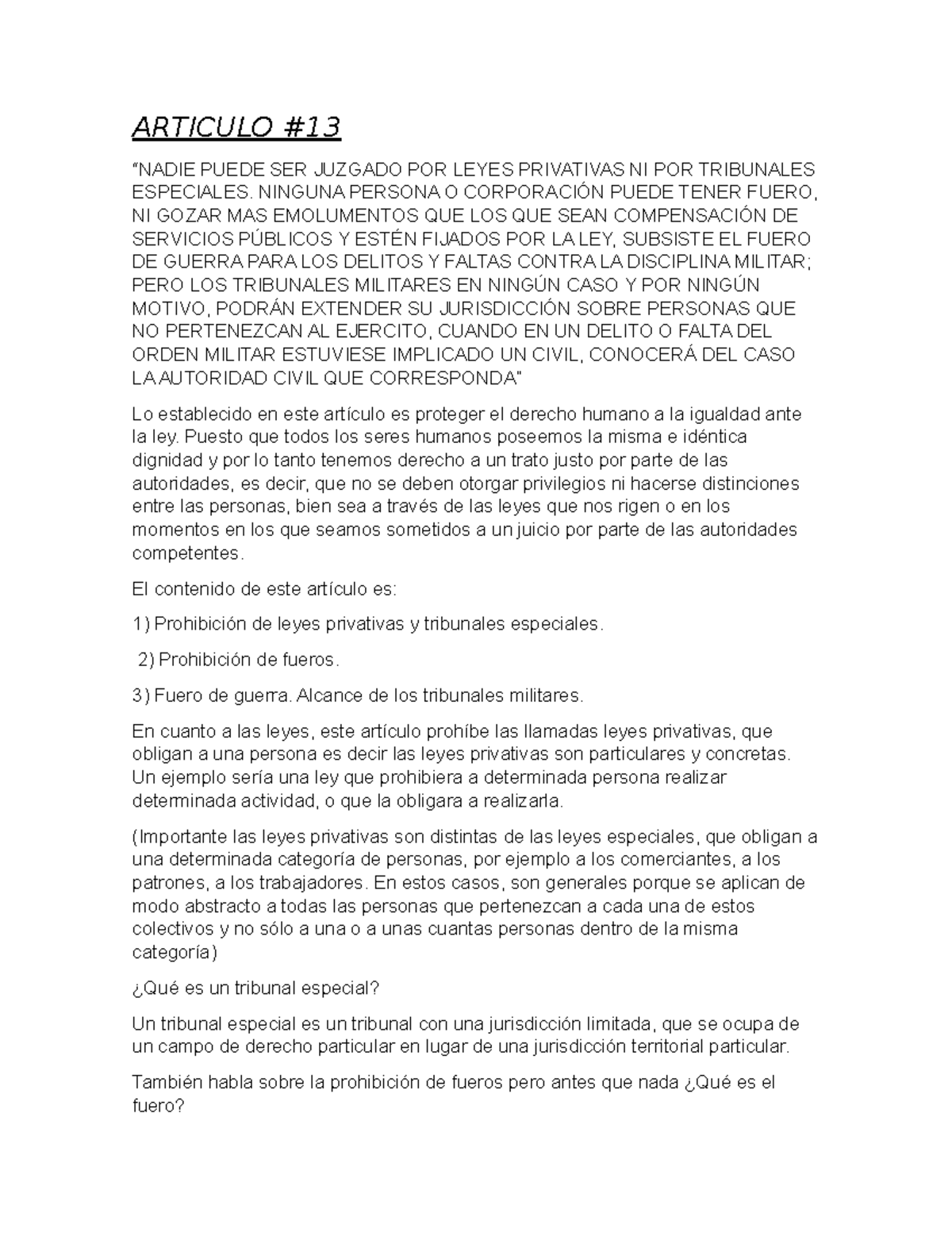 Análisis y Prohibiciones en el ARTICULO 13: Igualdad y Jurisdicción ...
