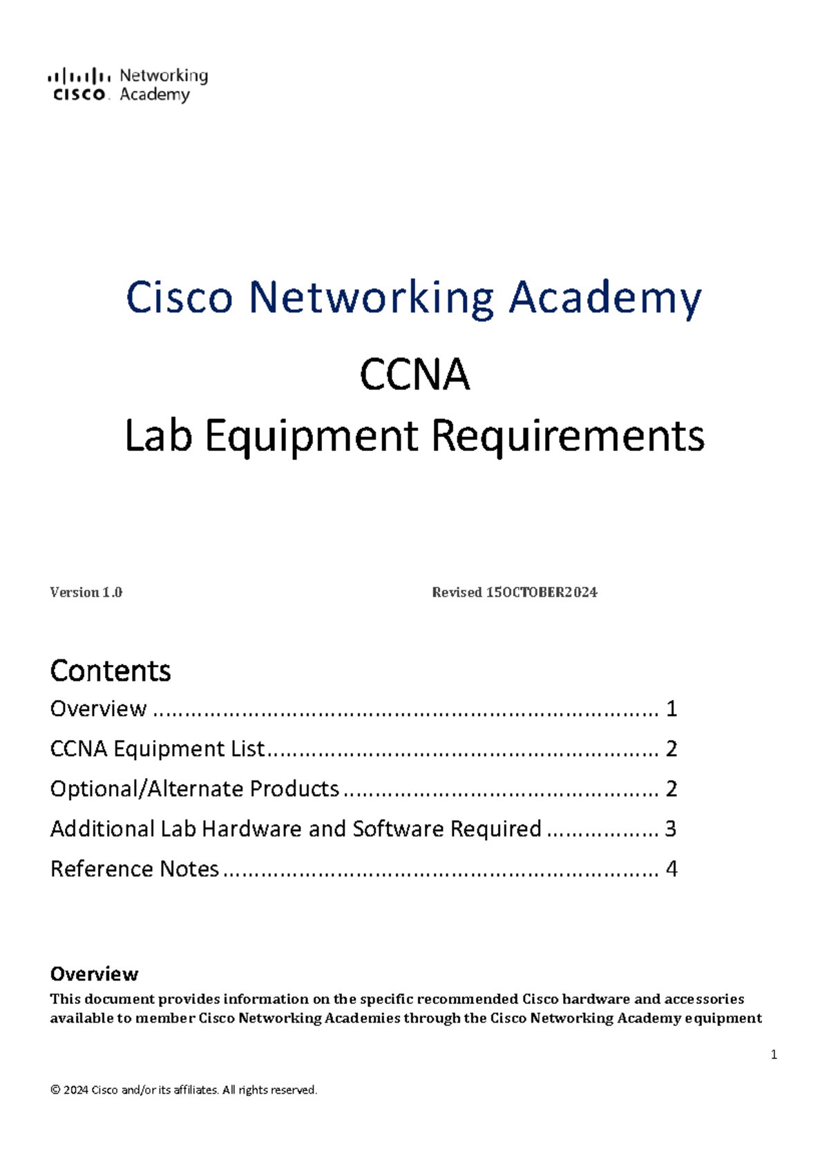 CCNA Lab Equipment Requirements - Cisco Networking Academy 2024 - Studocu