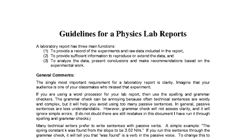 Physics Lab Report Guidelines: Measuring Spring Constant (PHYS 101) - Studocu