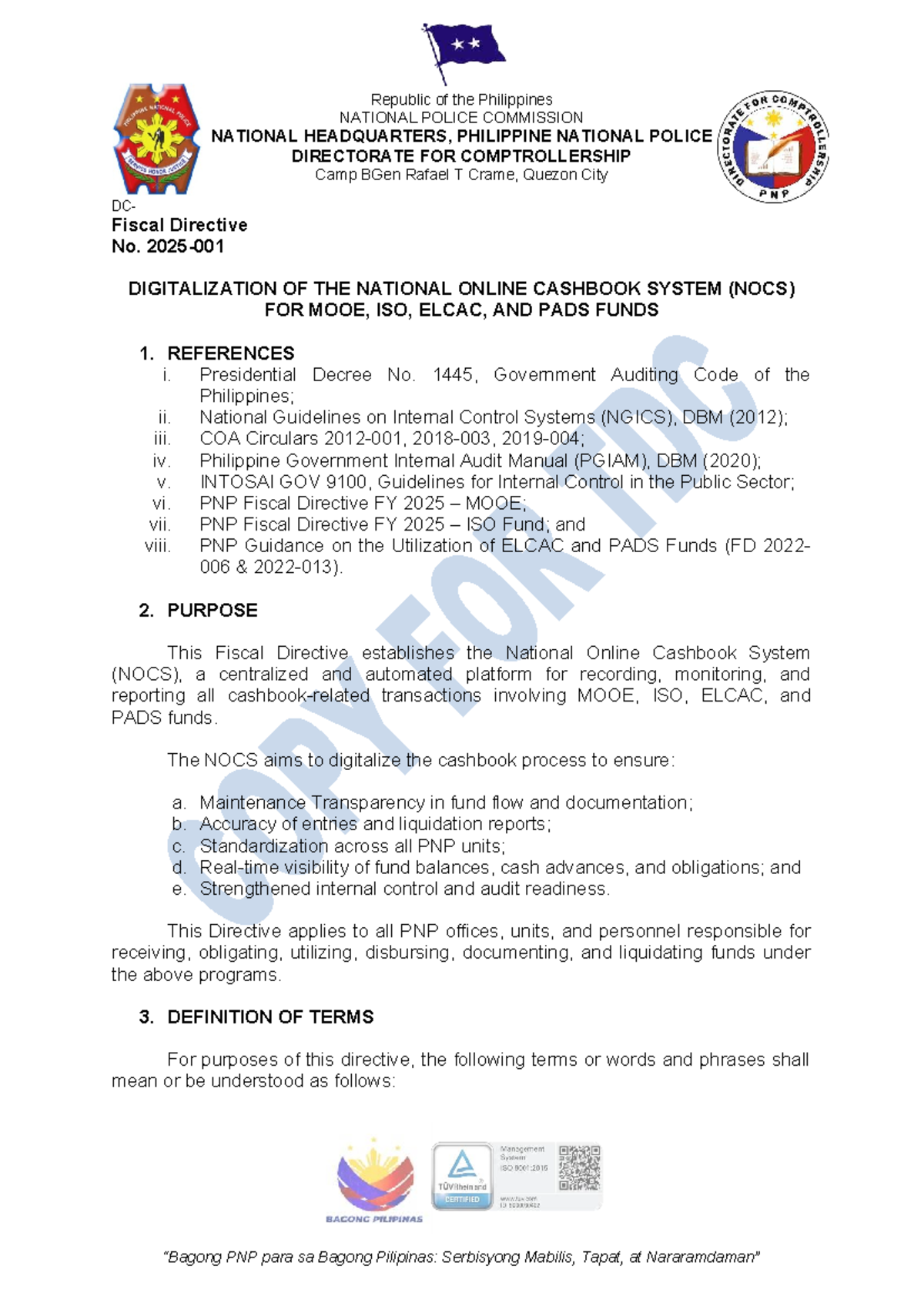 NOCS Implementation Guidelines for MOOE, ISO, ELCAC, and PADS Funds ...