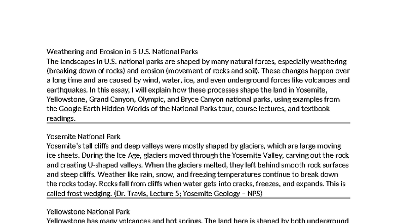 Geography Lab 4: Weathering & Erosion in 5 U.S. National Parks - Studocu