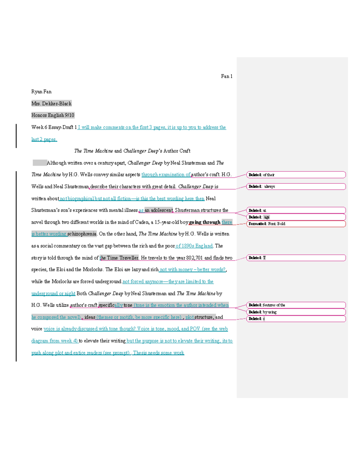Honors English 9 - Week 6 Essay Draft 1: Analyzing Author's Craft - Studocu