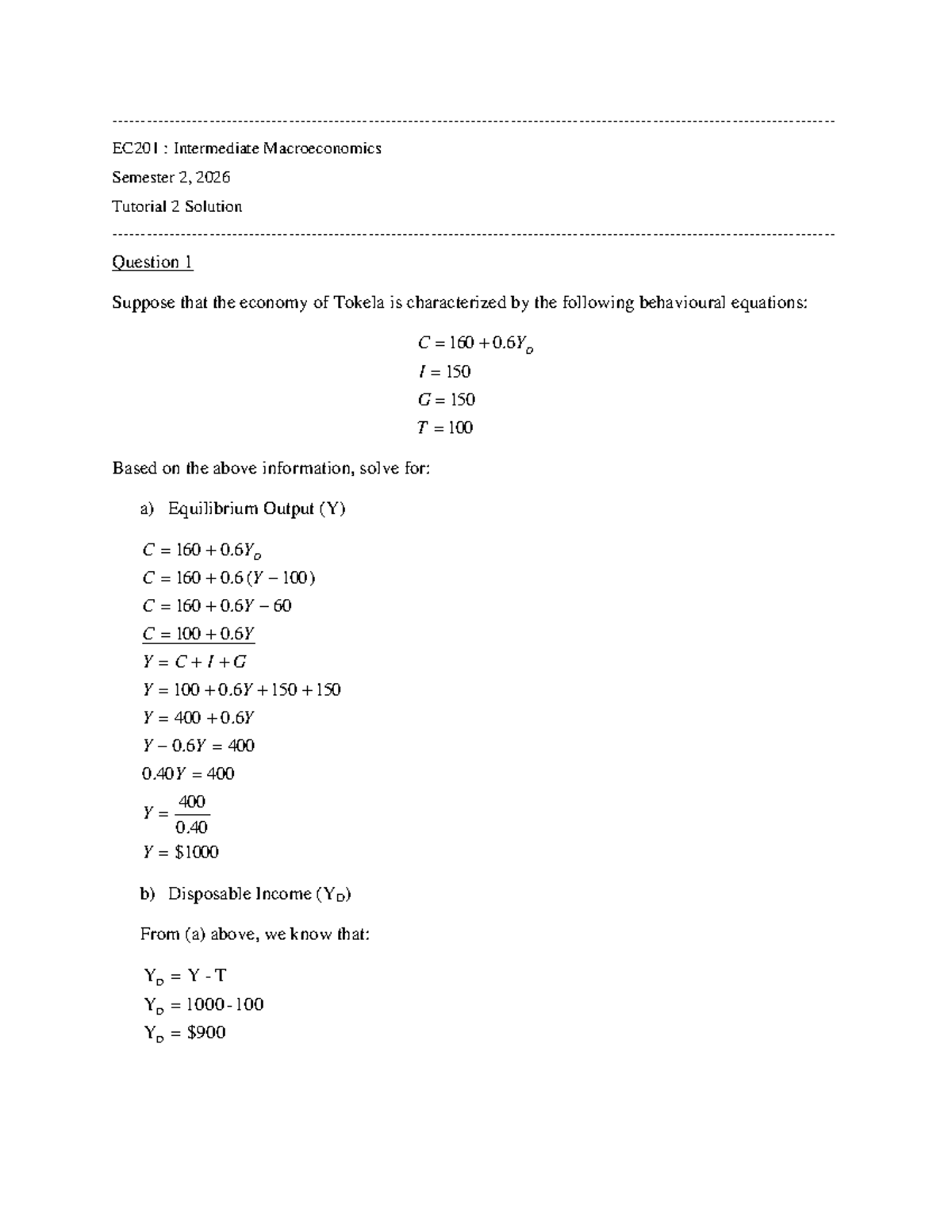 EC201: Intermediate Macroeconomics Tutorial 2 Solutions - Studocu