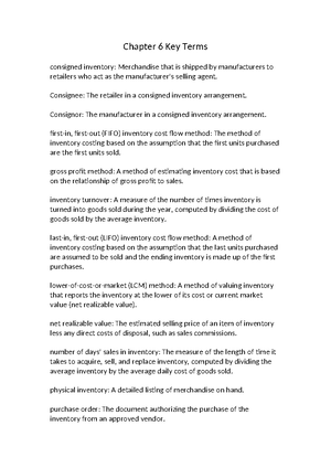 Chapter 5 Key Terms - Chapter 5 Key Terms accounts payable subsidiary ...