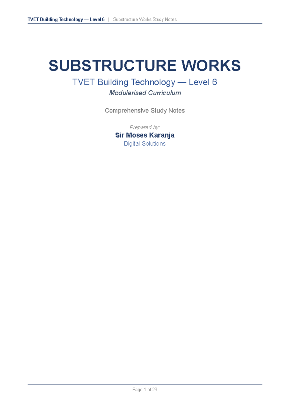 Substructure Works Study Notes for TVET Building Technology Level 6 ...