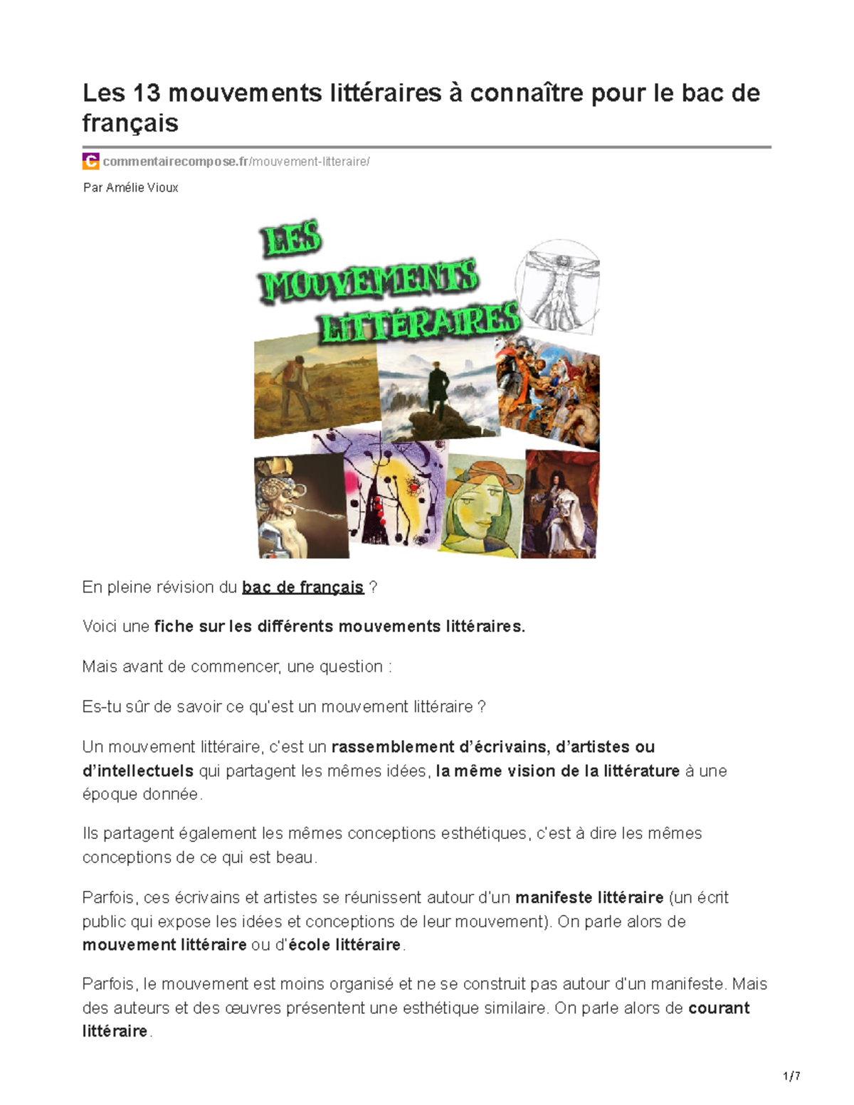 Les 13 Mouvements Littéraires Essentiels pour le Bac de Français - Studocu
