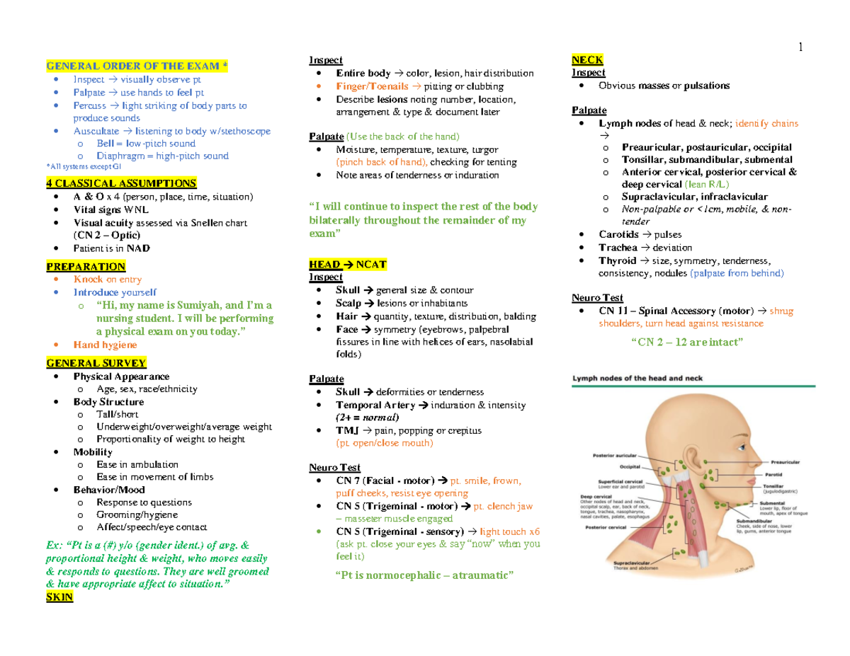 In-Depth Head-to-Toe Assessment Notes for Nursing (NUR 101) - Studocu