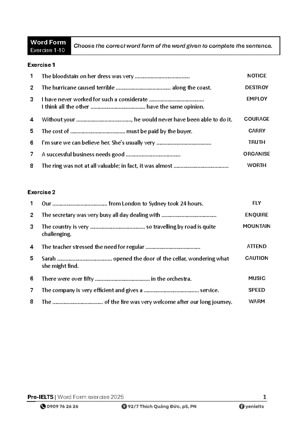 Word Form Exercise 2025 - Complete the Sentences - Studocu