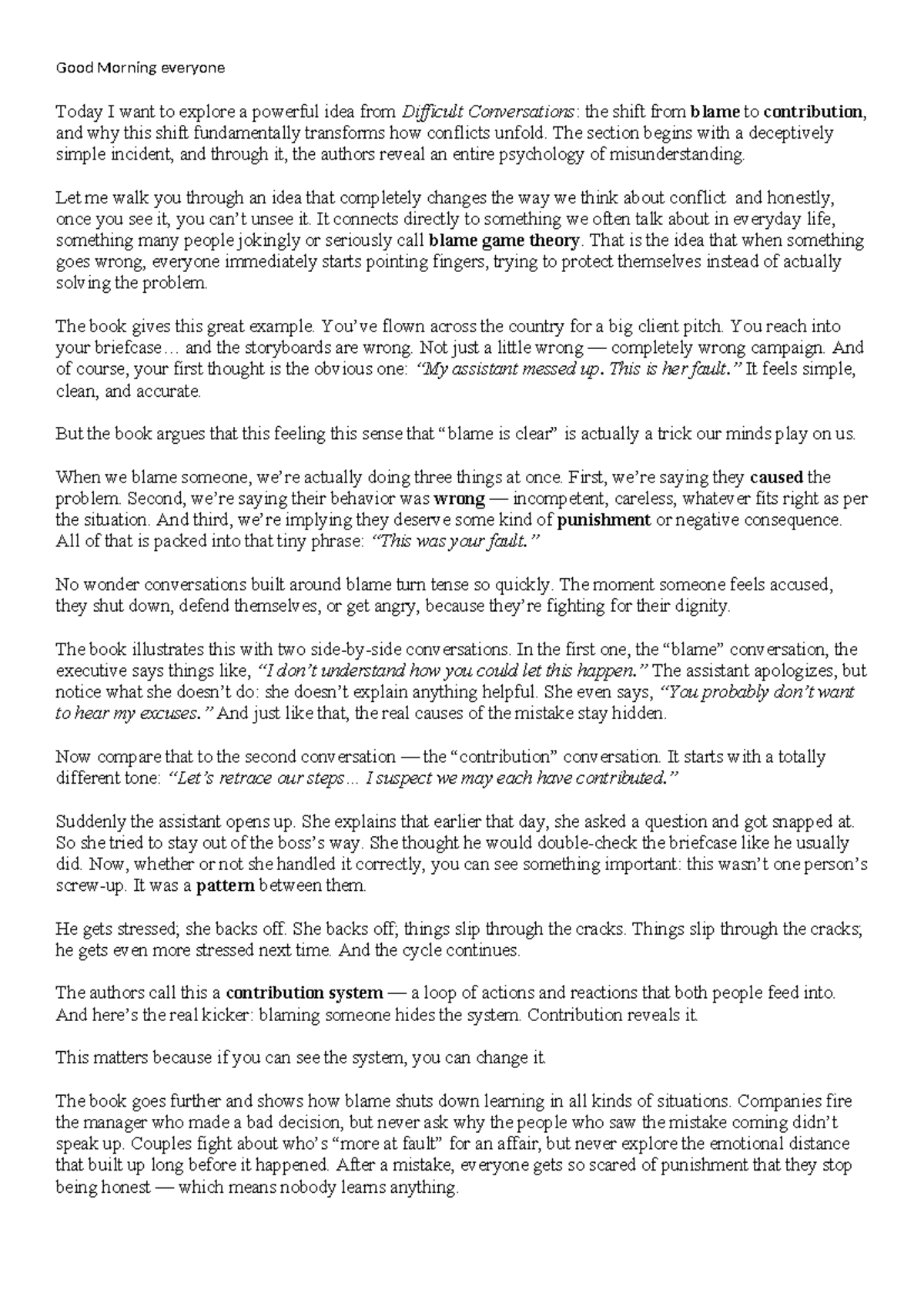 Difficult Conversations Presentation: Shifting from Blame to ...