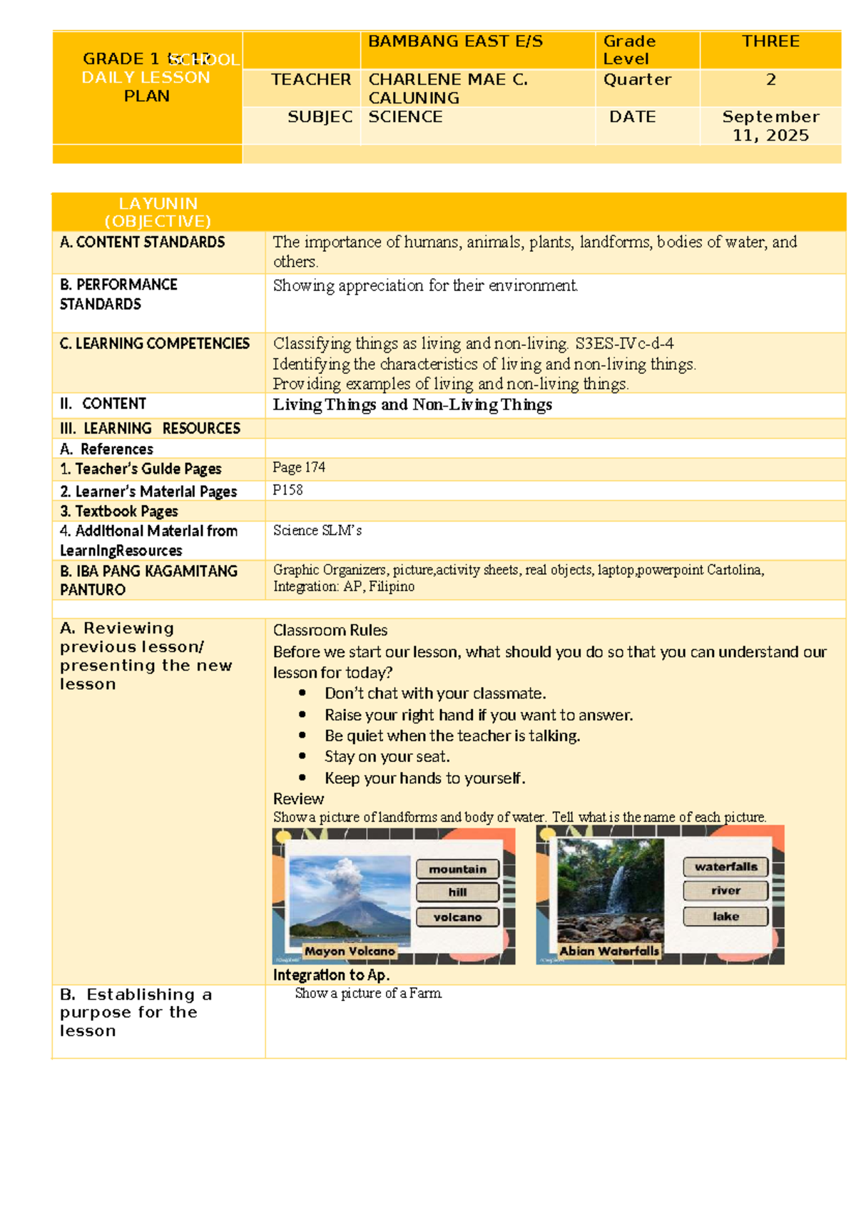 DLP Science 3 Q4 Lesson Plan: Living vs. Non-Living Things - Studocu