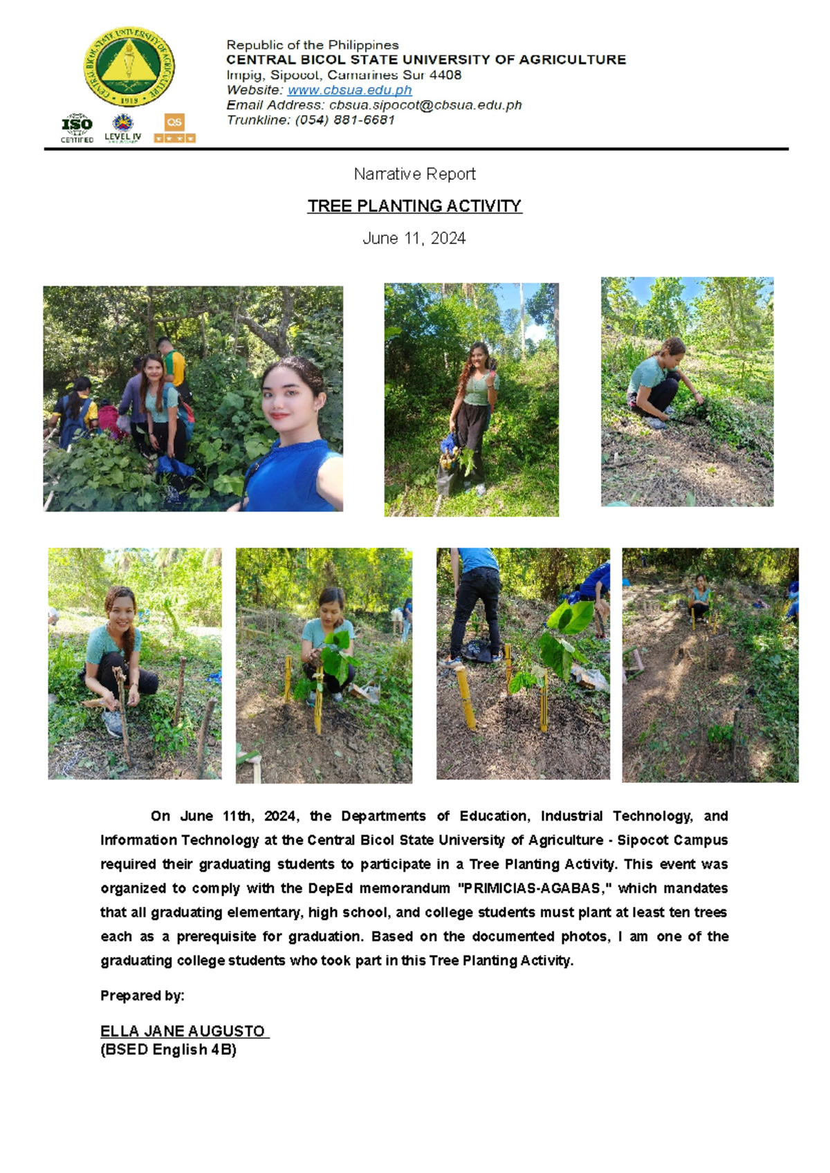 TREE- Planting - narrative report - Narrative Report TREE PLANTING ...