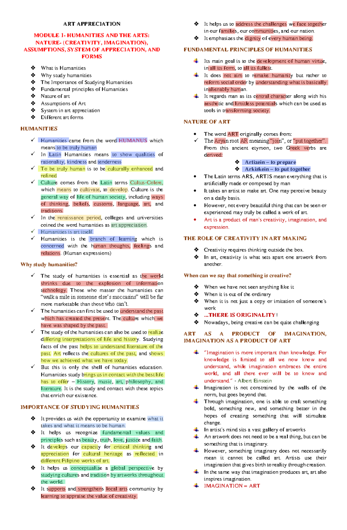 ART Appreciation HUM 101: Midterm Reviewer on Creativity & Imagination - Studocu