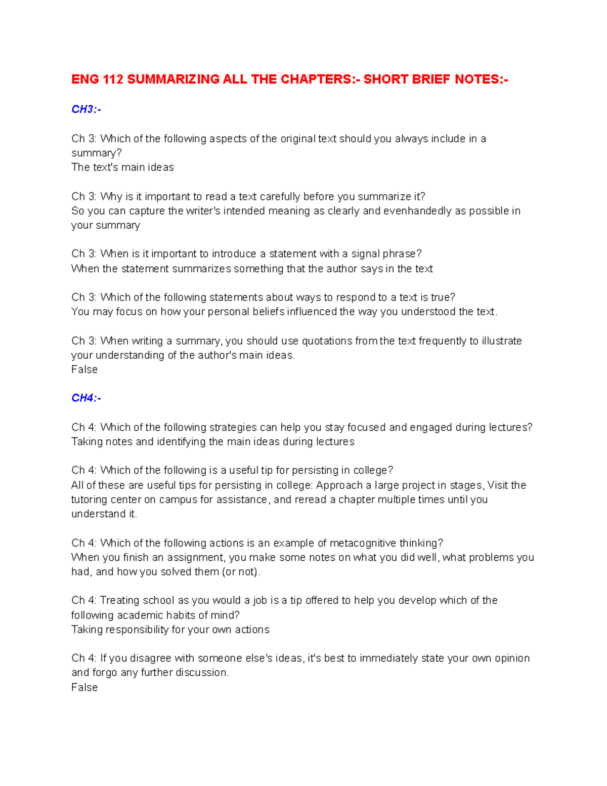 ENG 112 Chapter Summaries - Key Notes for Course Success - Studocu