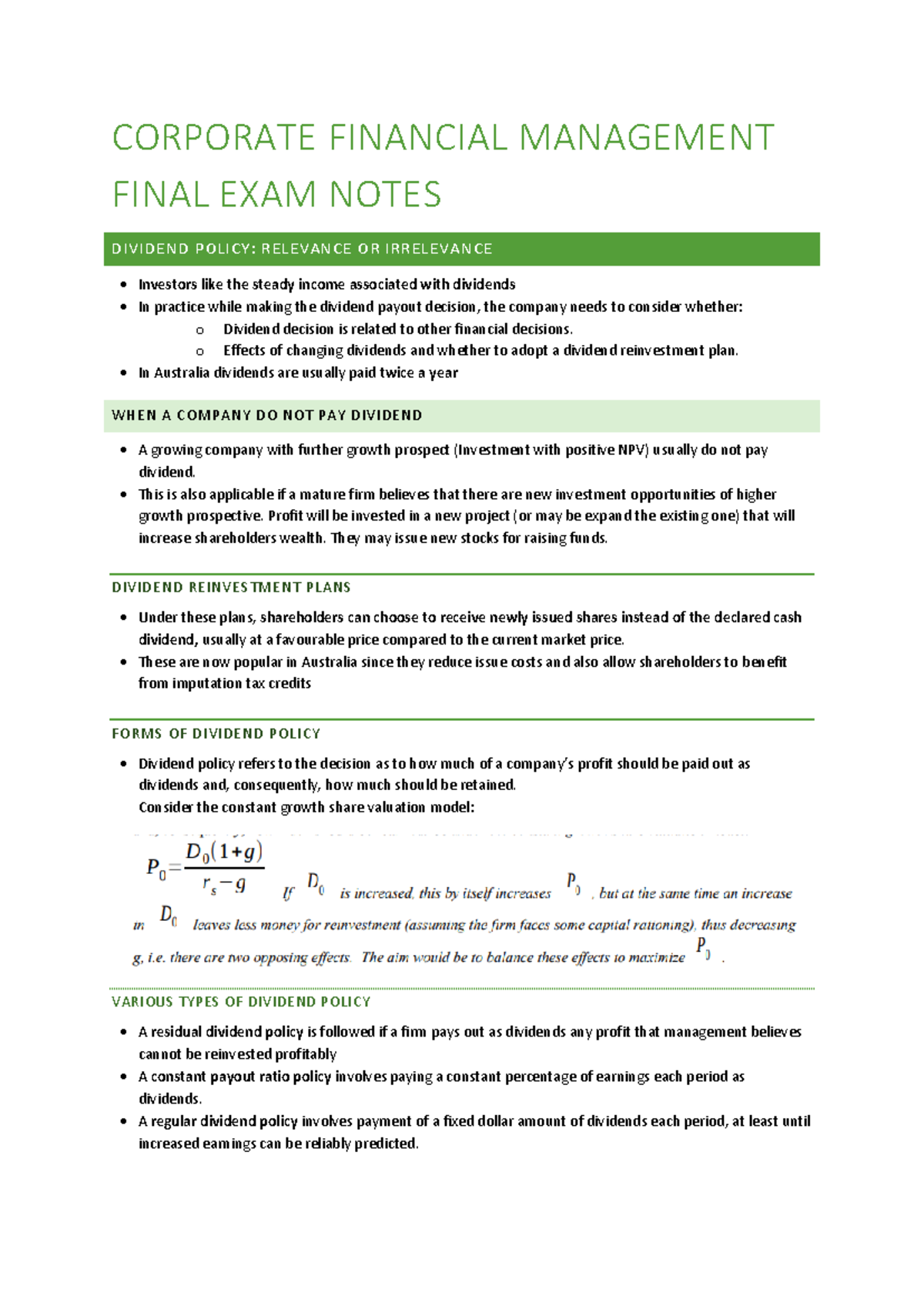 Corporate Financial Management (CFM) Final Exam Study Notes - Studocu
