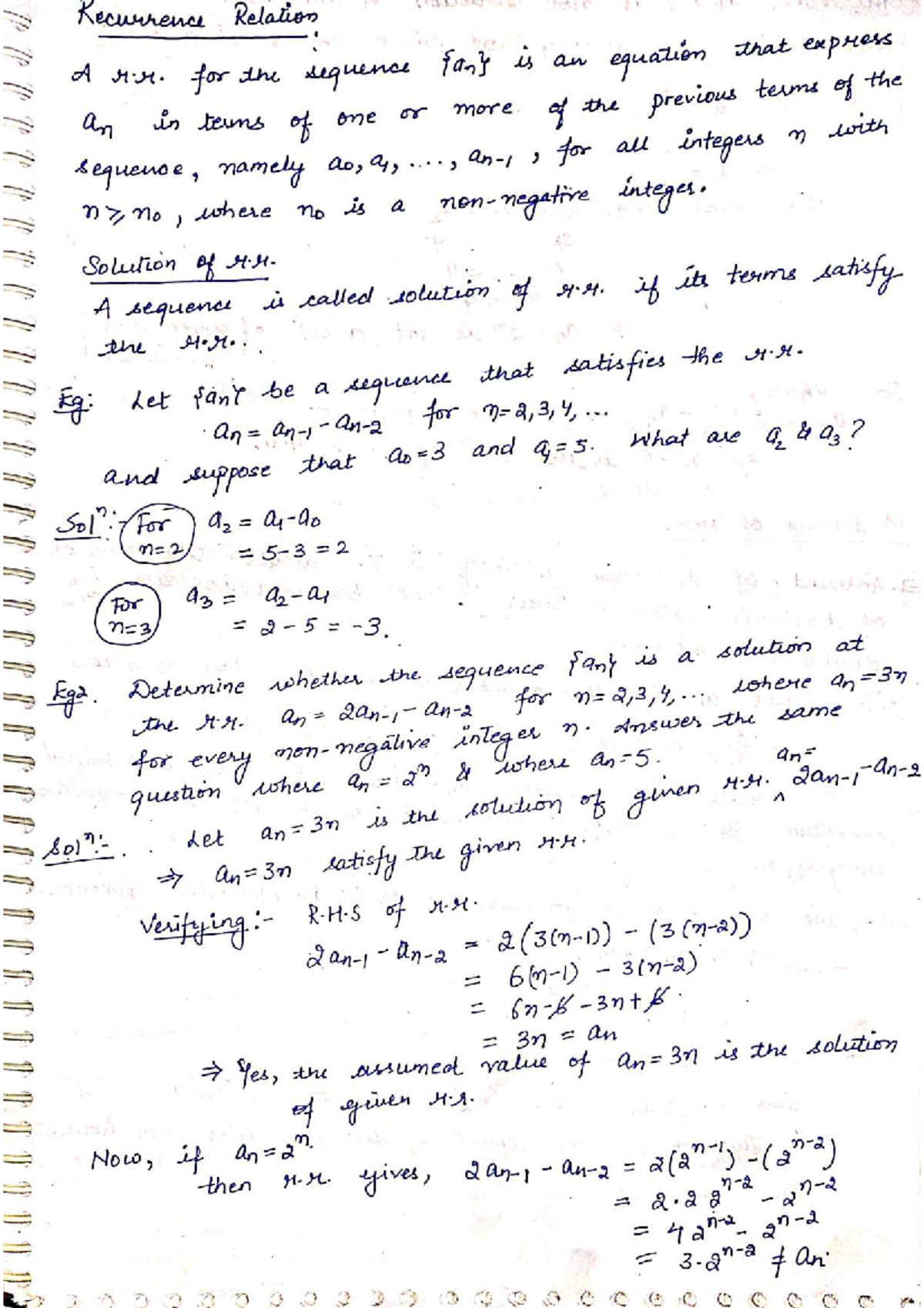 Unit 2- MTH401 - notes of unit 2 - Recurrence Relation A r. for the ...
