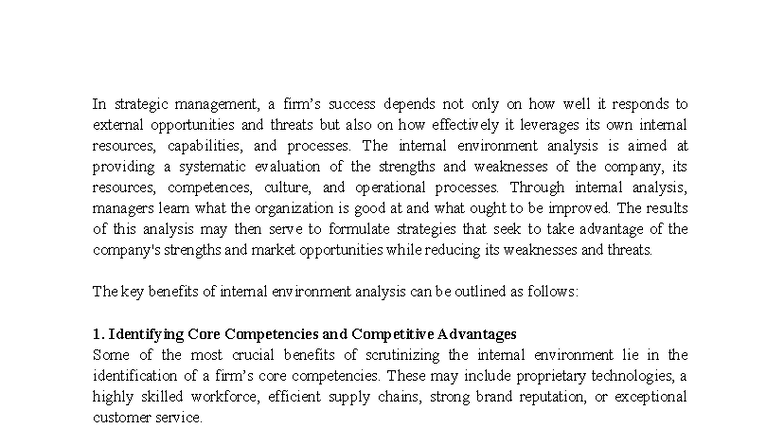 Strategic Management: Internal Environment Analysis - Individual ...