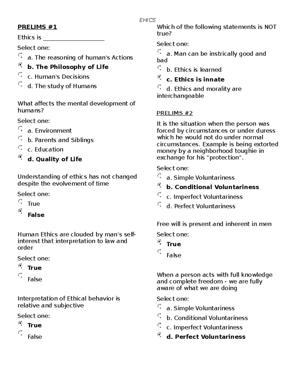 Ethics Final Examination 2021 - 49/ Question 1 Answer saved Marked out ...