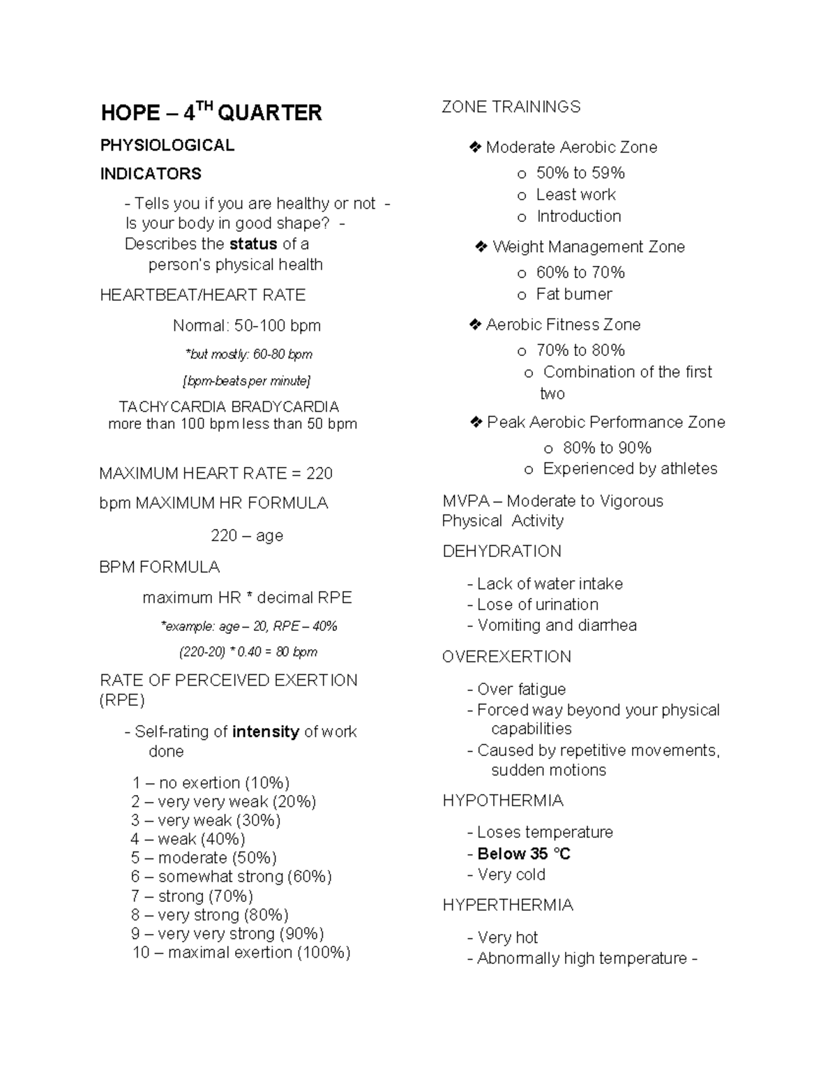 HOPE 4TH QTR REVIEW: PHYSIOLOGICAL INDICATORS & EMERGENCY RESOURCES ...