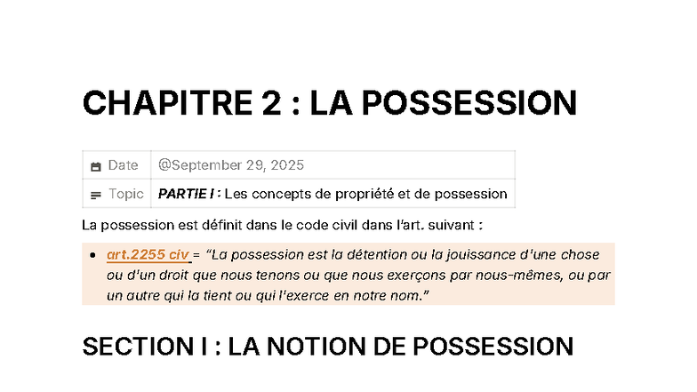 CHAPITRE 2 : LA POSSESSION - Concepts et Éléments Constitutifs - Studocu