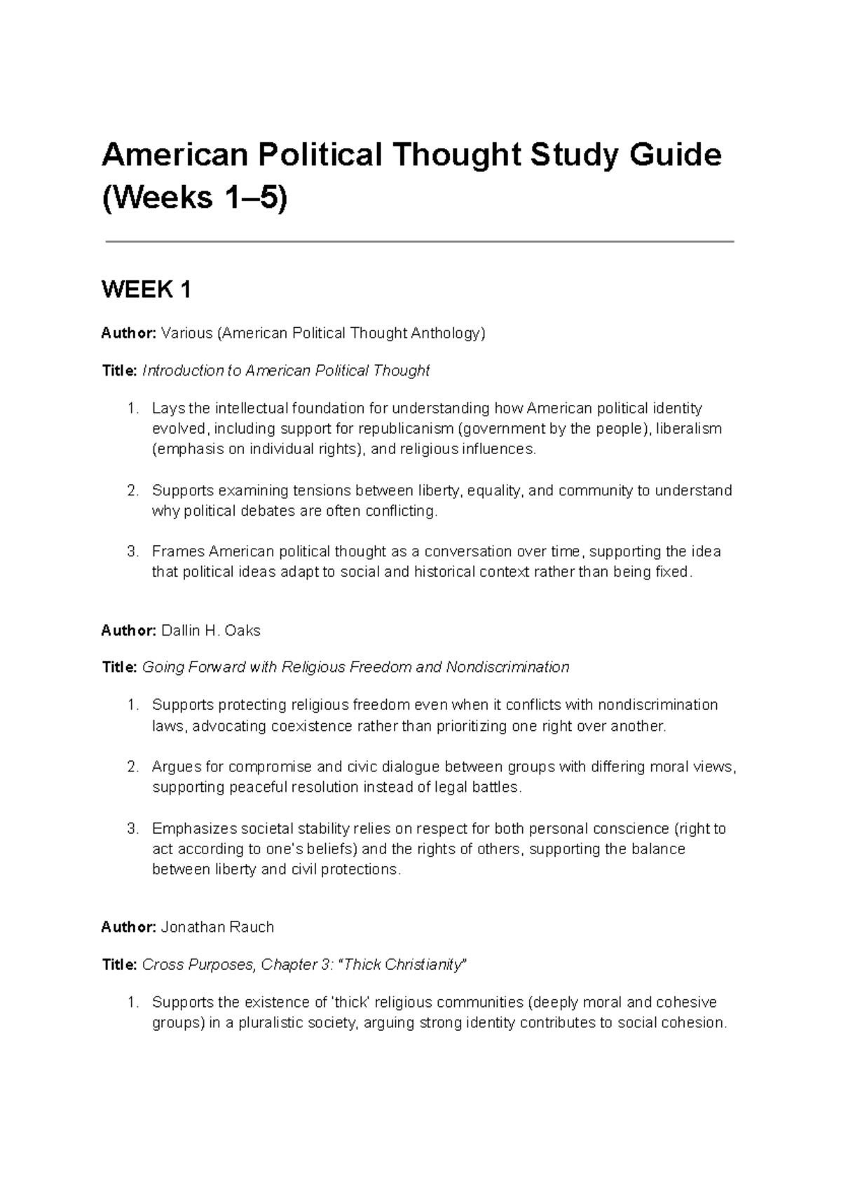 American Political Thought Study Guide (Weeks 1-5) - Studocu