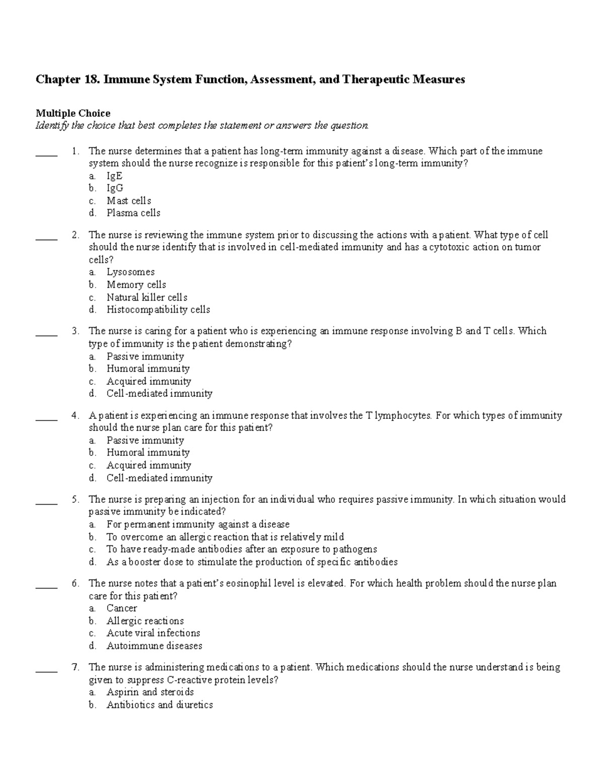 Ch18 - ..... - Chapter 18. Immune System Function, Assessment, and ...