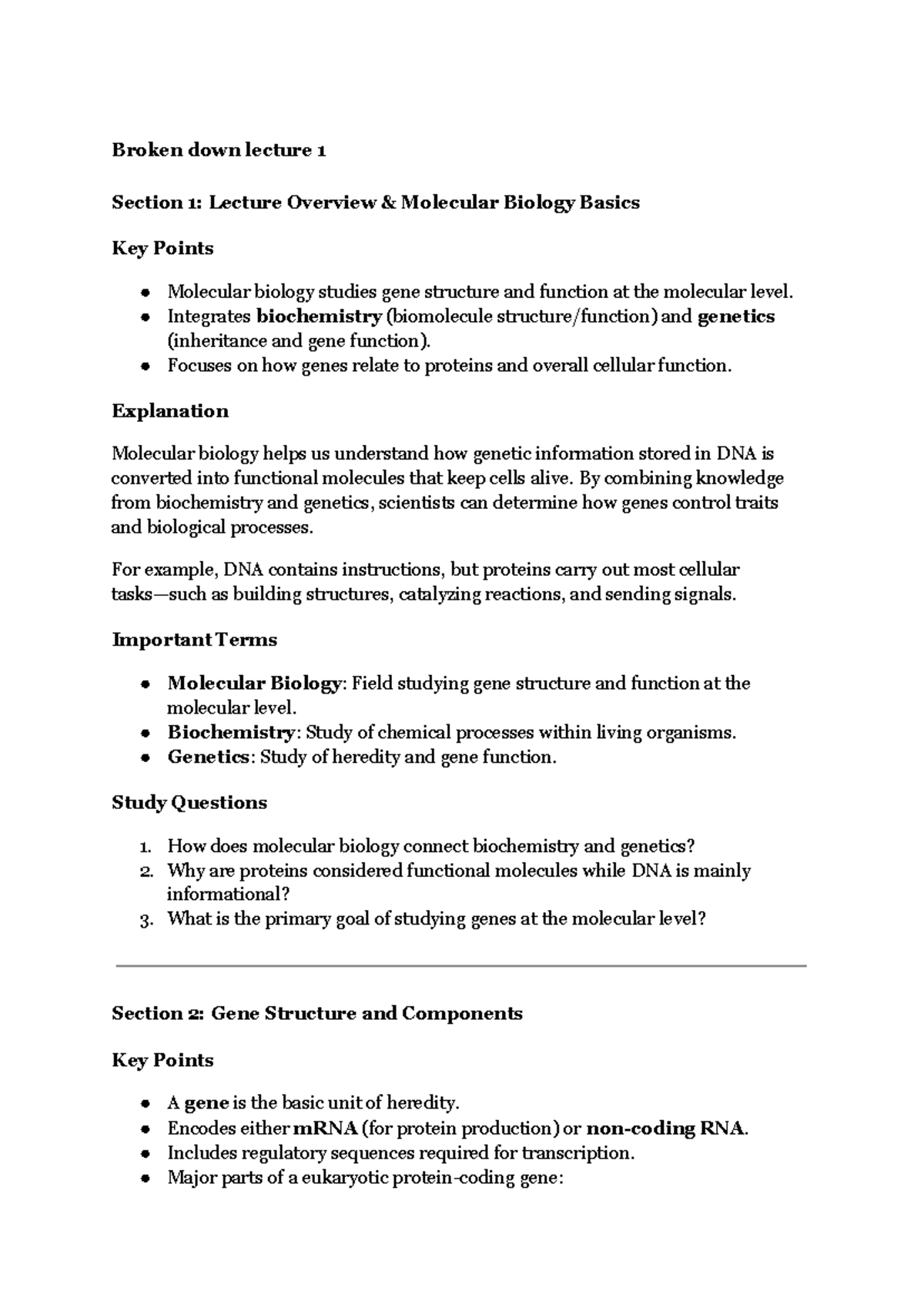 BIOL 3130 Lecture Notes: Molecular Biology Basics & Gene Expression ...