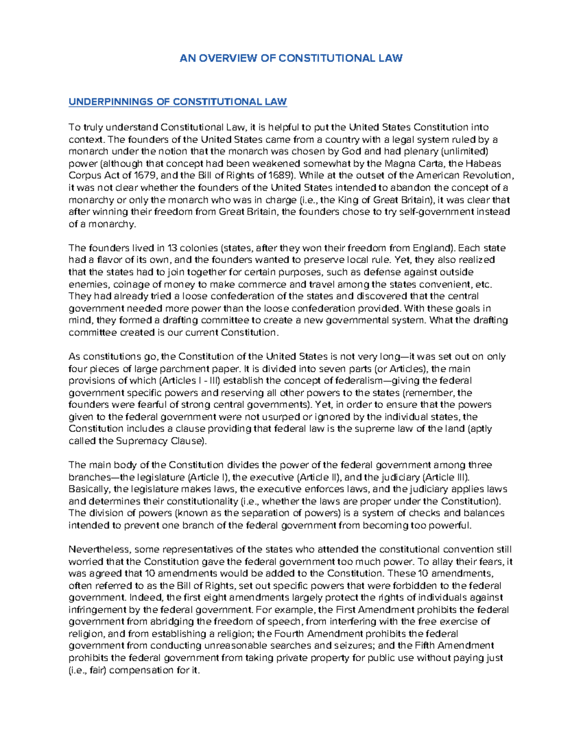 An Overview of Constitutional Law: Principles and Implications - Studocu