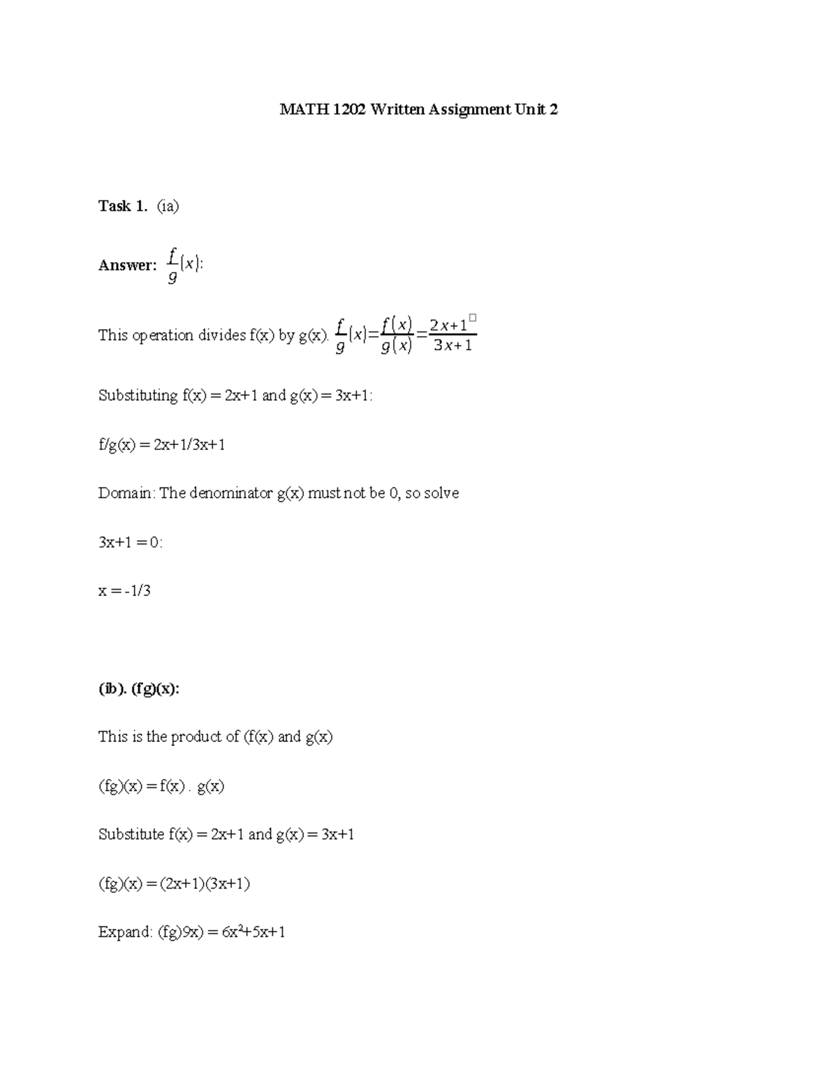 MATH 1201 Written Assignment Unit 2 - MATH 1202 Written Assignment Unit ...