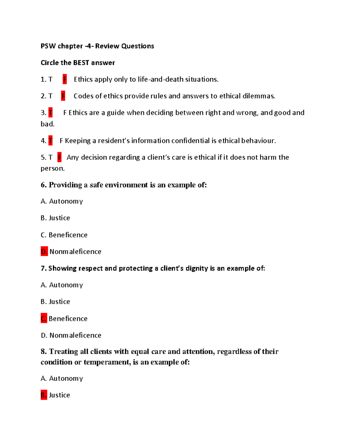 PSW Chapter 4 Review Questions and Ethics Exam Guide - Studocu