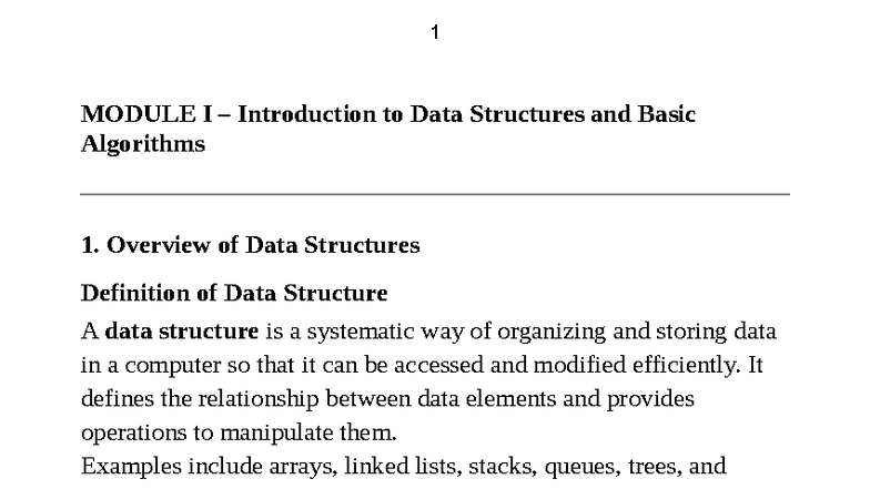 1 MODULE I: Intro to Data Structures & Basic Algorithms - Studocu