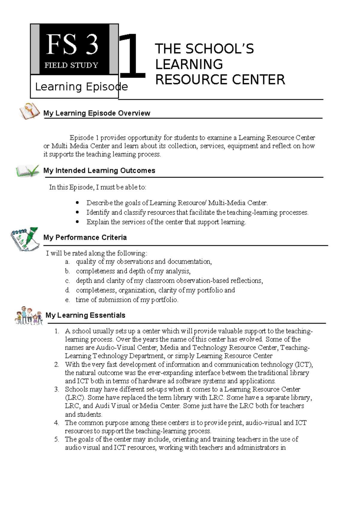 FS 3 Episode 1 Copy - FIELD STUDY - 1 My Learning Episode Overview ...