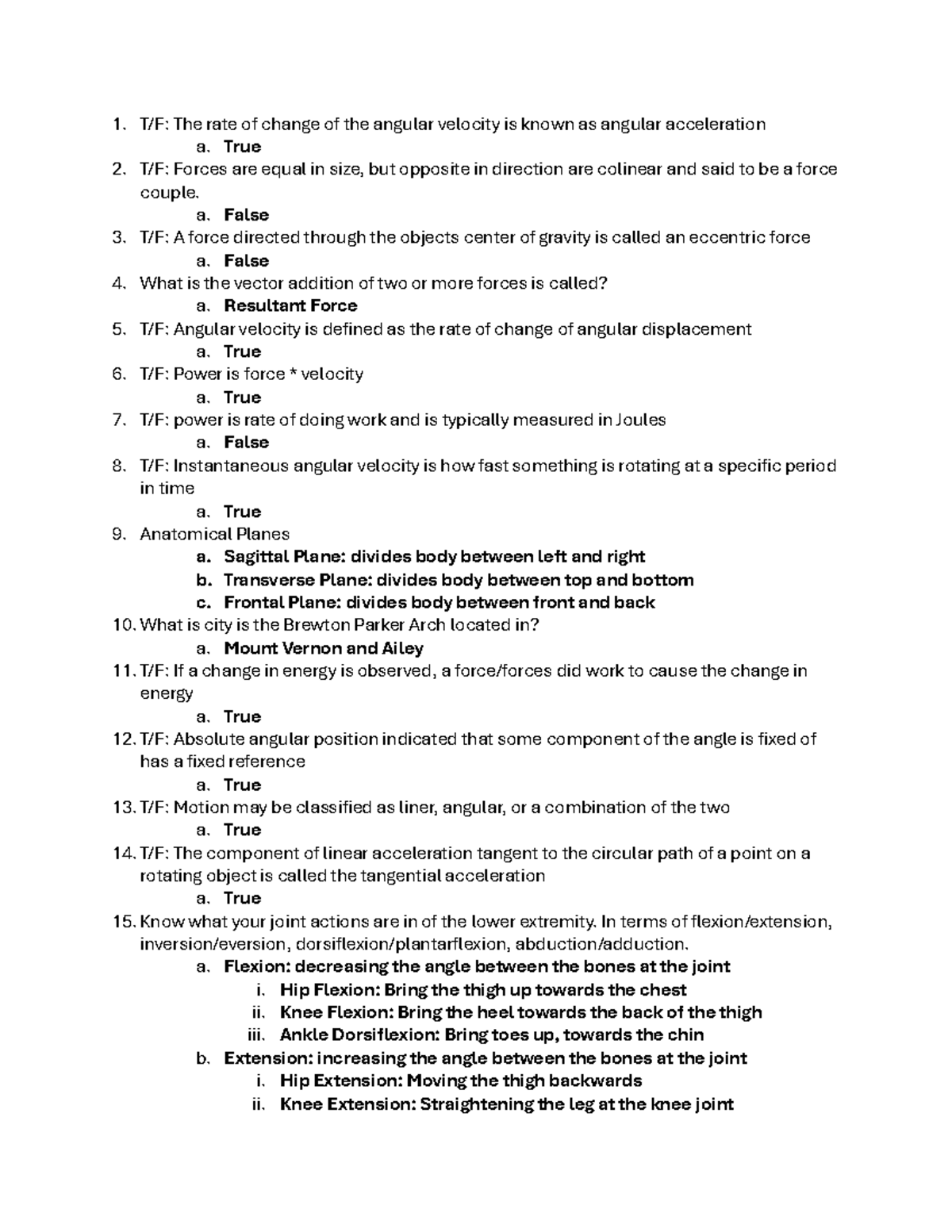 Biomechanics (BIO 101) Midterm Exam Study Guide - Studocu