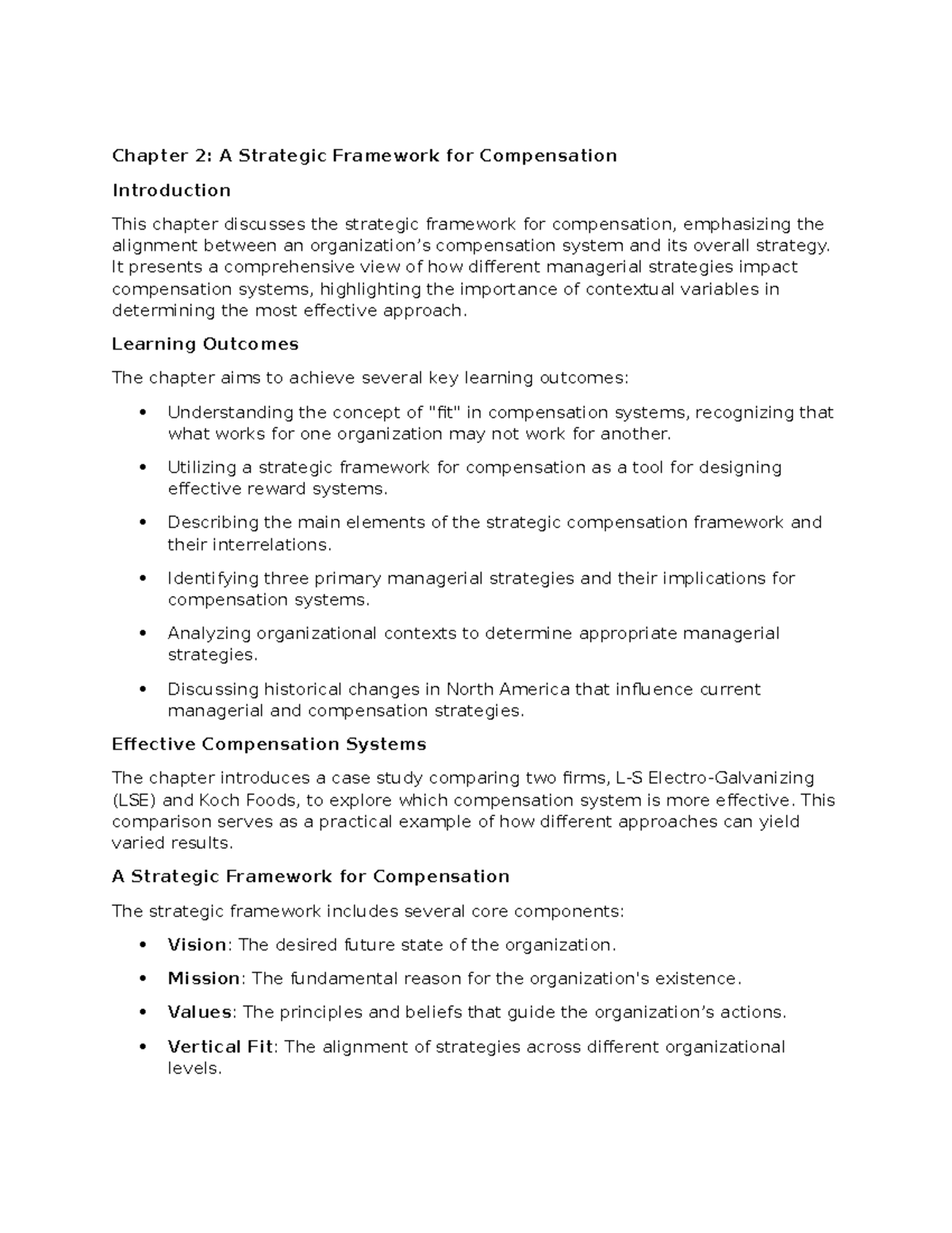Compensation System Strategies: A Framework Analysis (Chapter 2) - Studocu