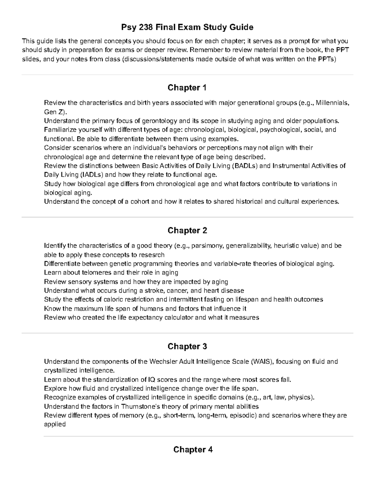 Psy 238 Final Exam Study Guide: Key Concepts and Topics for Review ...