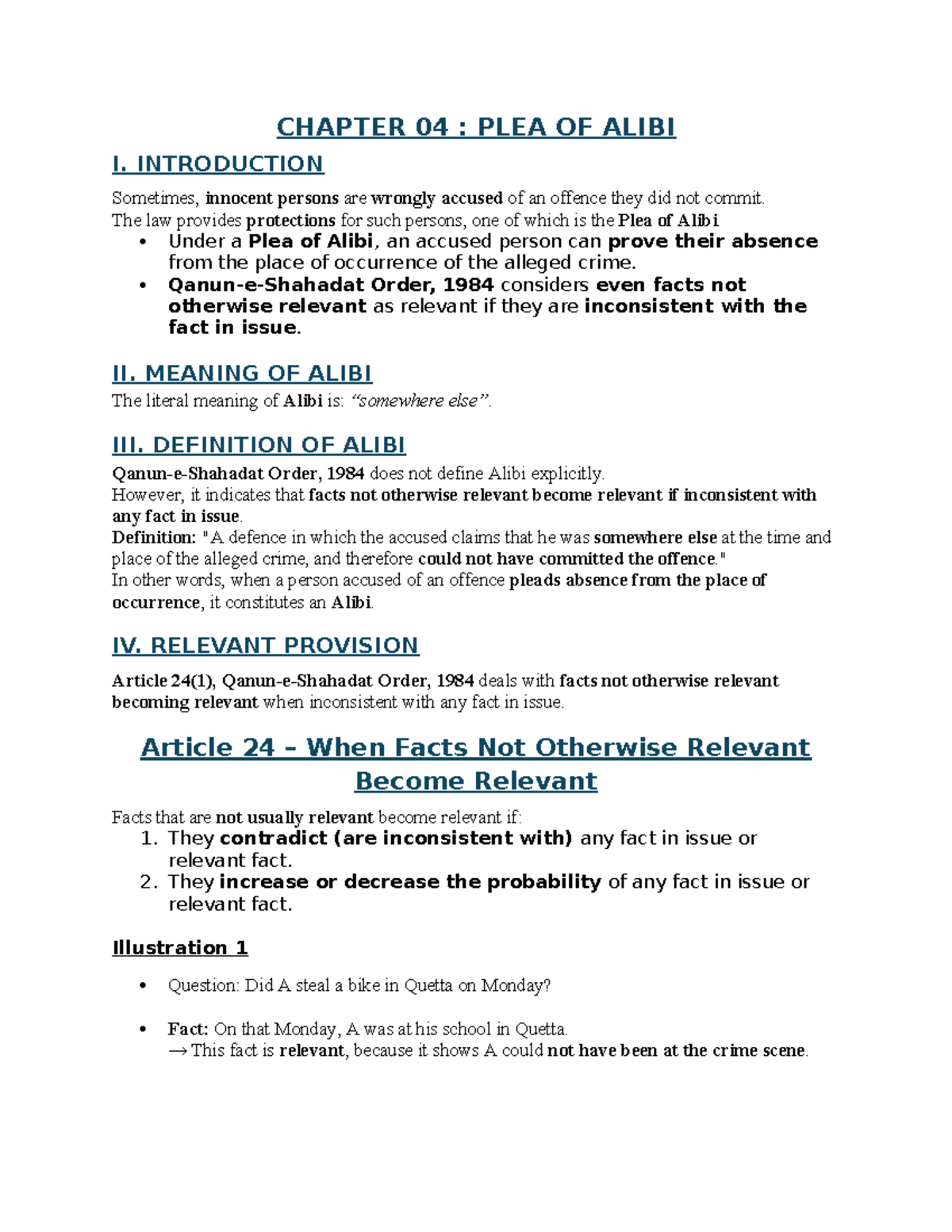 CH04: Plea of Alibi - Understanding Legal Defenses in Criminal Law - Studocu