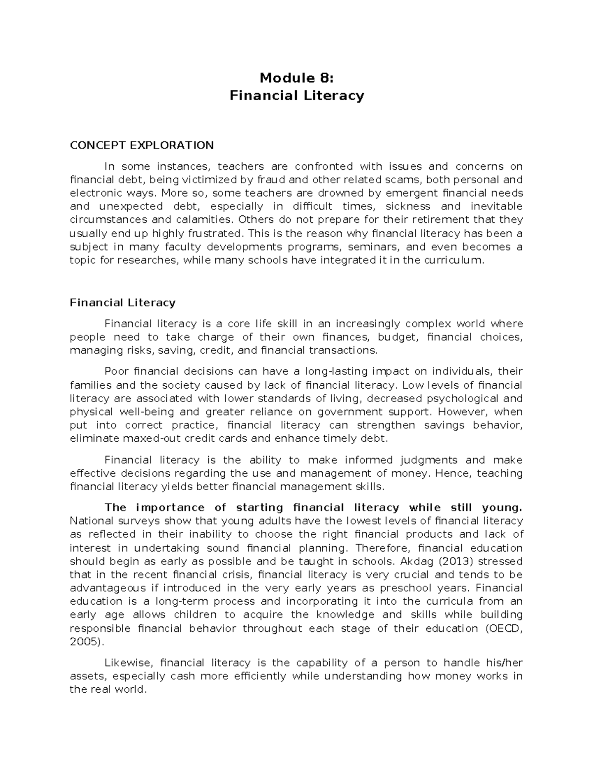 **Financial Literacy Module 8: Key Concepts and Strategies for Teachers ...
