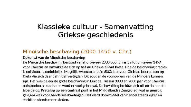 Kc Samenvatting van de Griekse Geschiedenis: Minoïsche en Myceense ...