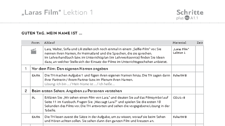 Lektion 1: Schritte plus NEU A1.1 - Laras Film und Aktivitäten - Studocu