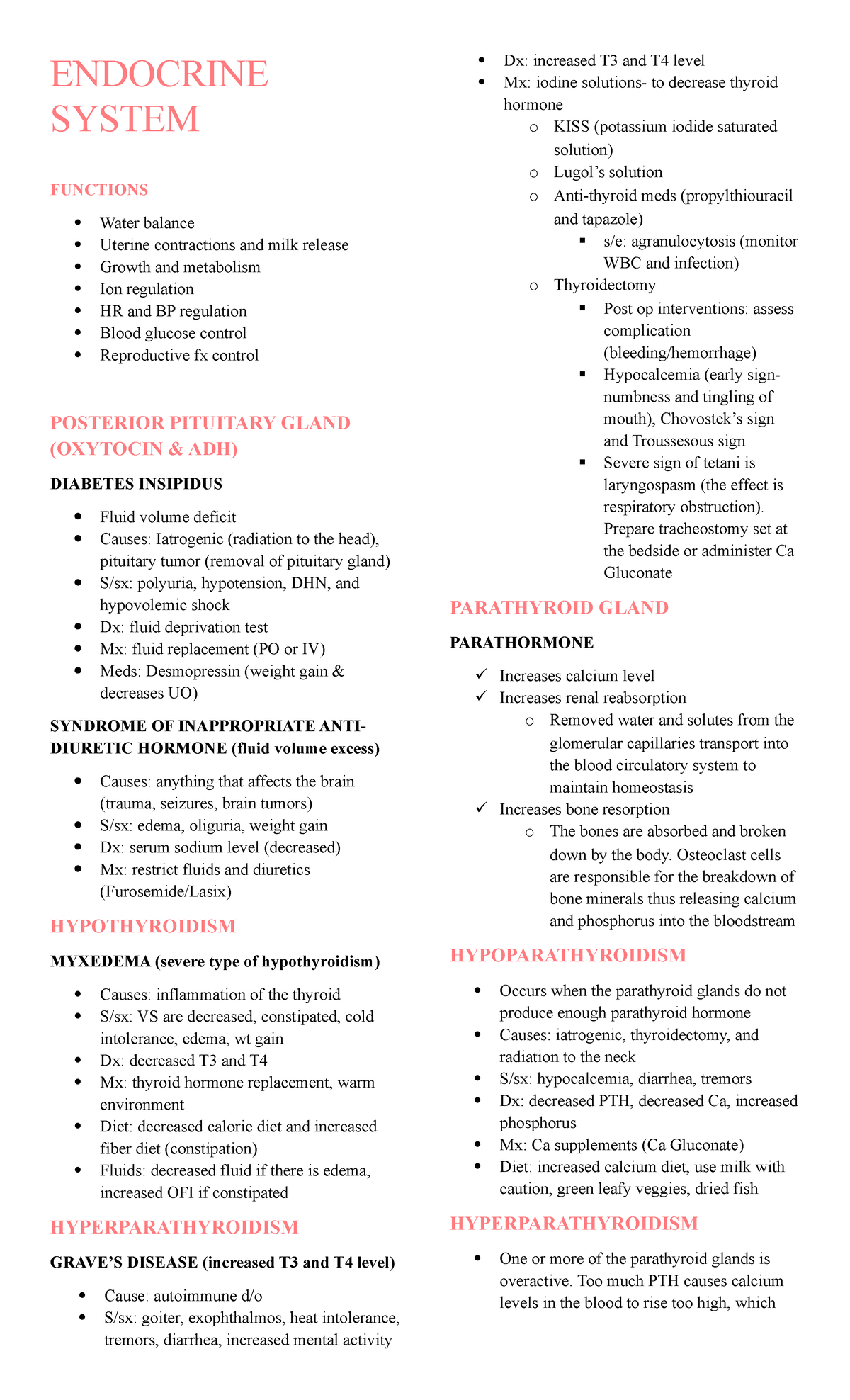 ENDOCRINE SYSTEM FUNCTIONS: Overview and Key Disorders (NUR 101) - Studocu