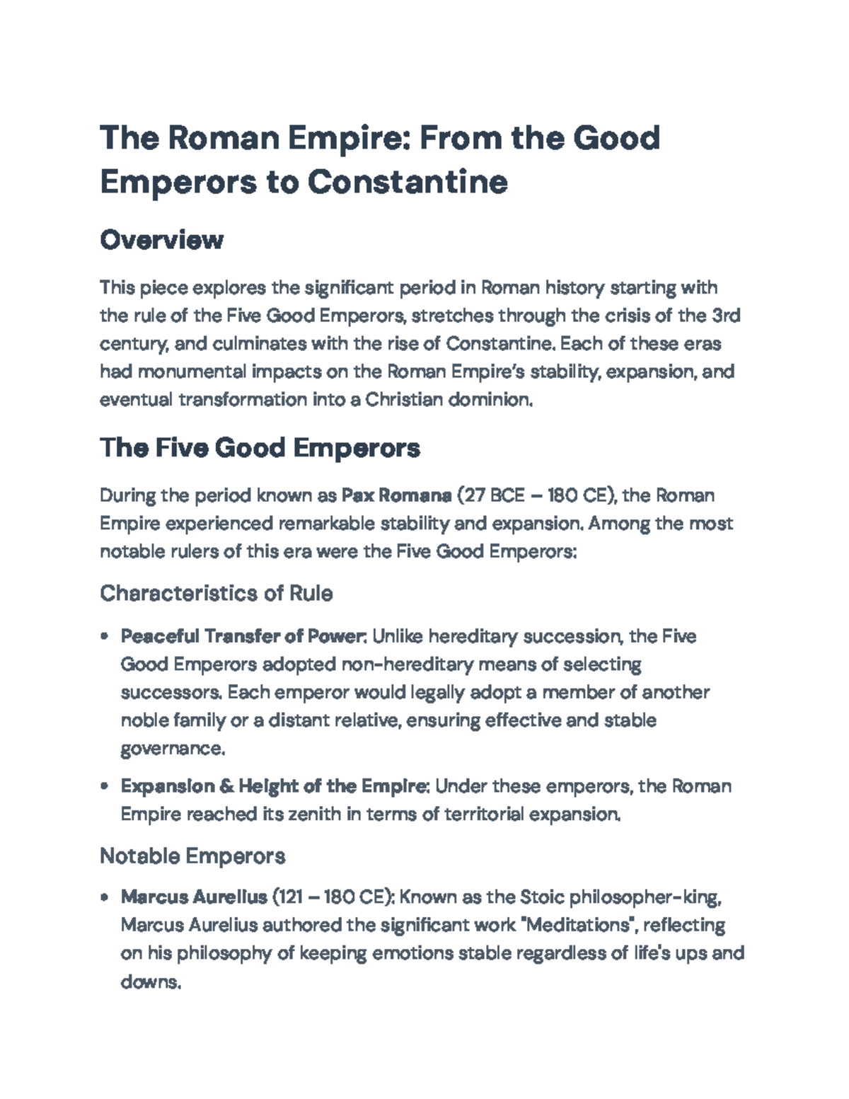 The Roman Empire: From the Good Emperors to Constantine (HIST 201 ...